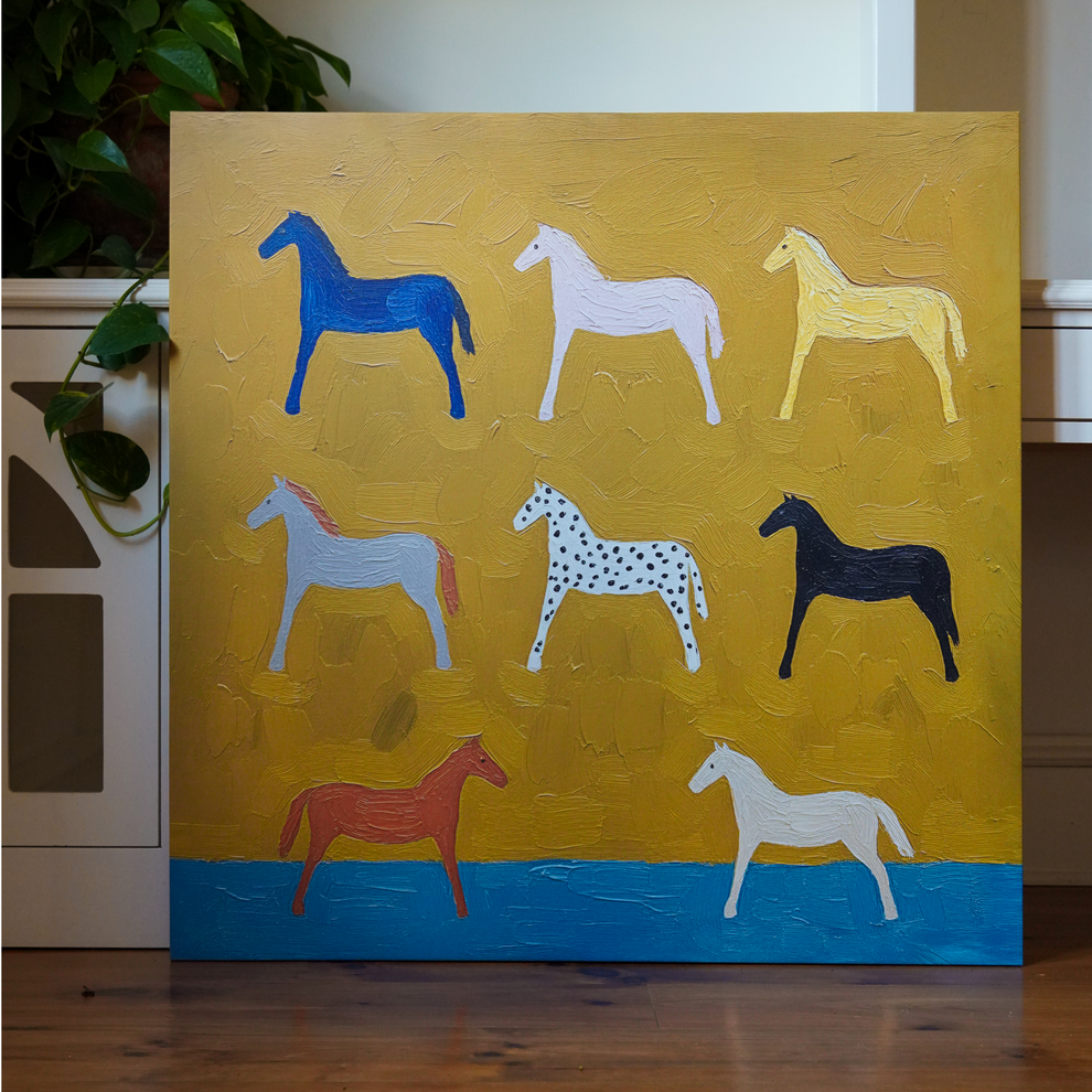 Horses – 38x38 Original Wrapped Canvas – Smallwoods